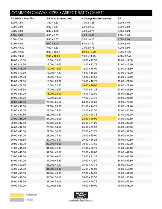 The 9 Most Common Canvas Sizes And Why You Should Use Them Draw And